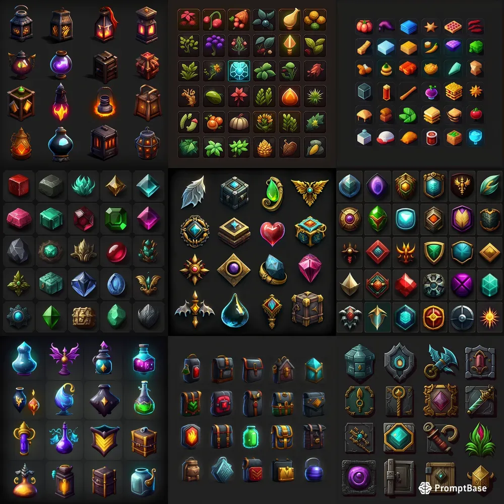 Game Fantasy RPG Inventory Items Midjourney Prompt | PromptBase