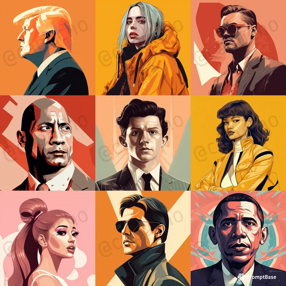 Celebrity Illustration Pop Art Style Midjourney Prompt | PromptBase
