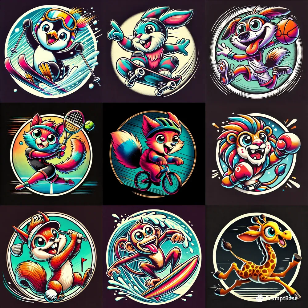 Cartoon Animals And Sports Tshirt Designs DALL·E Prompt | PromptBase