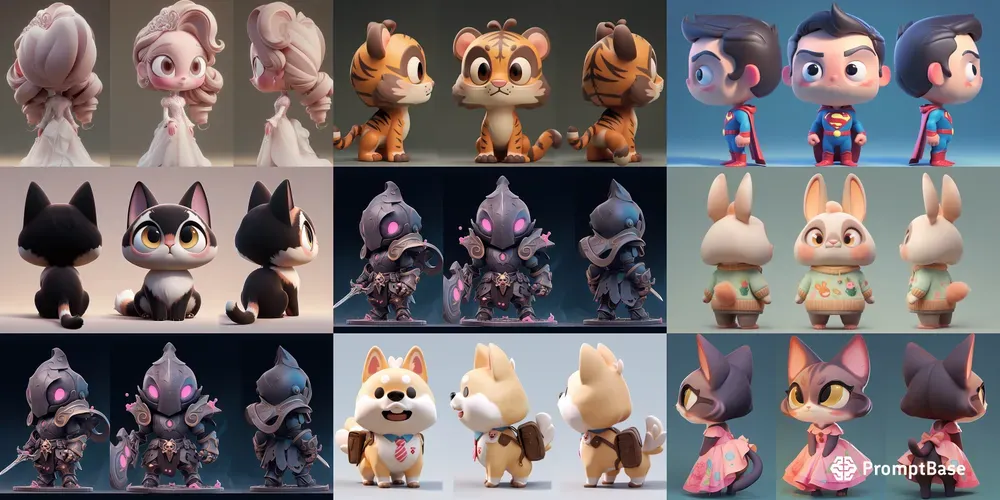 Three Views Game Character Designs Midjourney Prompt | PromptBase