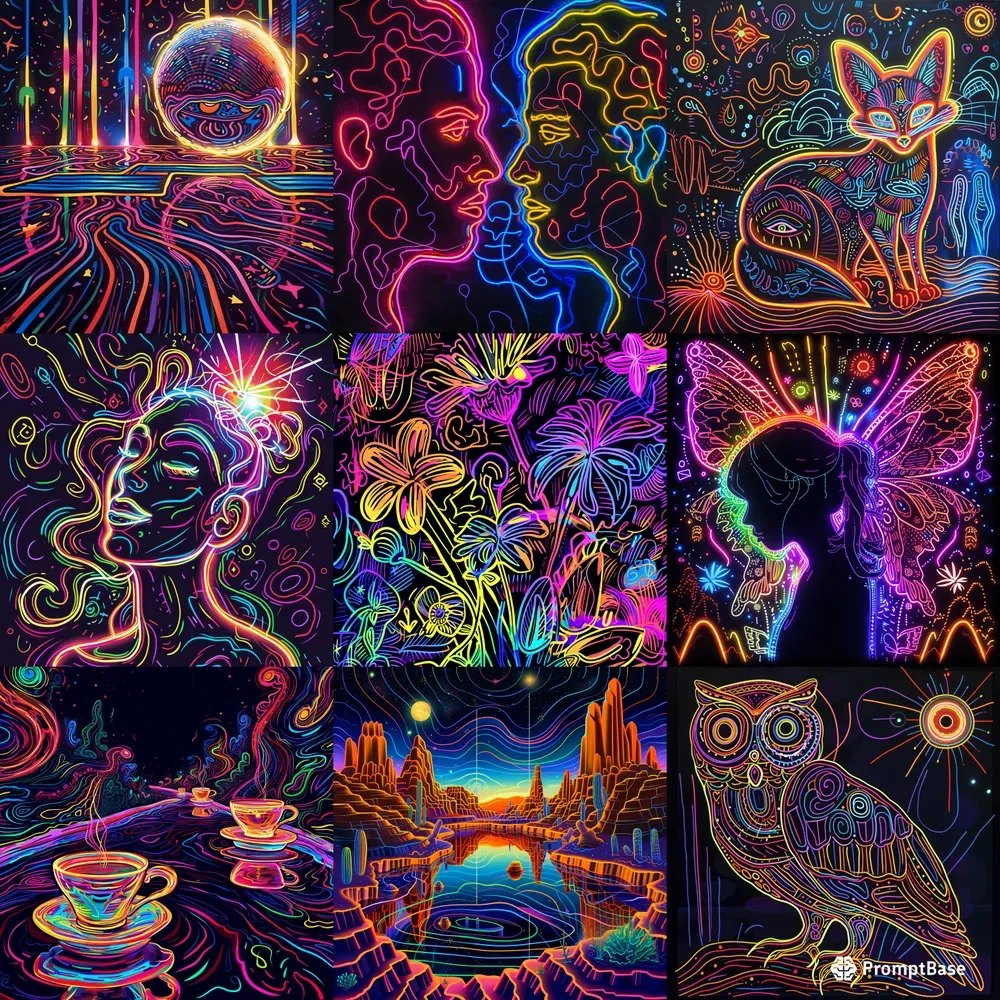 Trippy Neon Groove Line Art Midjourney Prompt | PromptBase