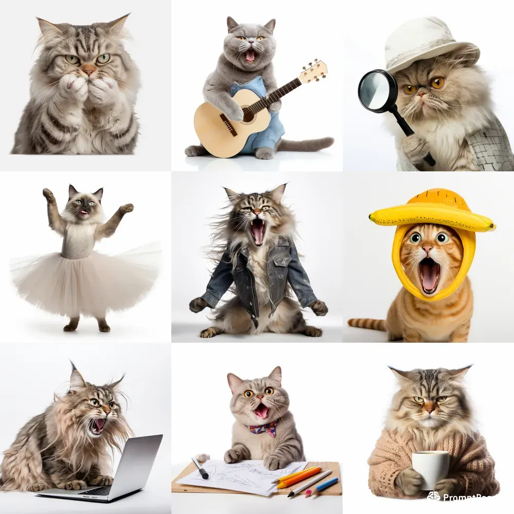 Funny Cat Meme Cutout Stickers Midjourney Prompt | PromptBase