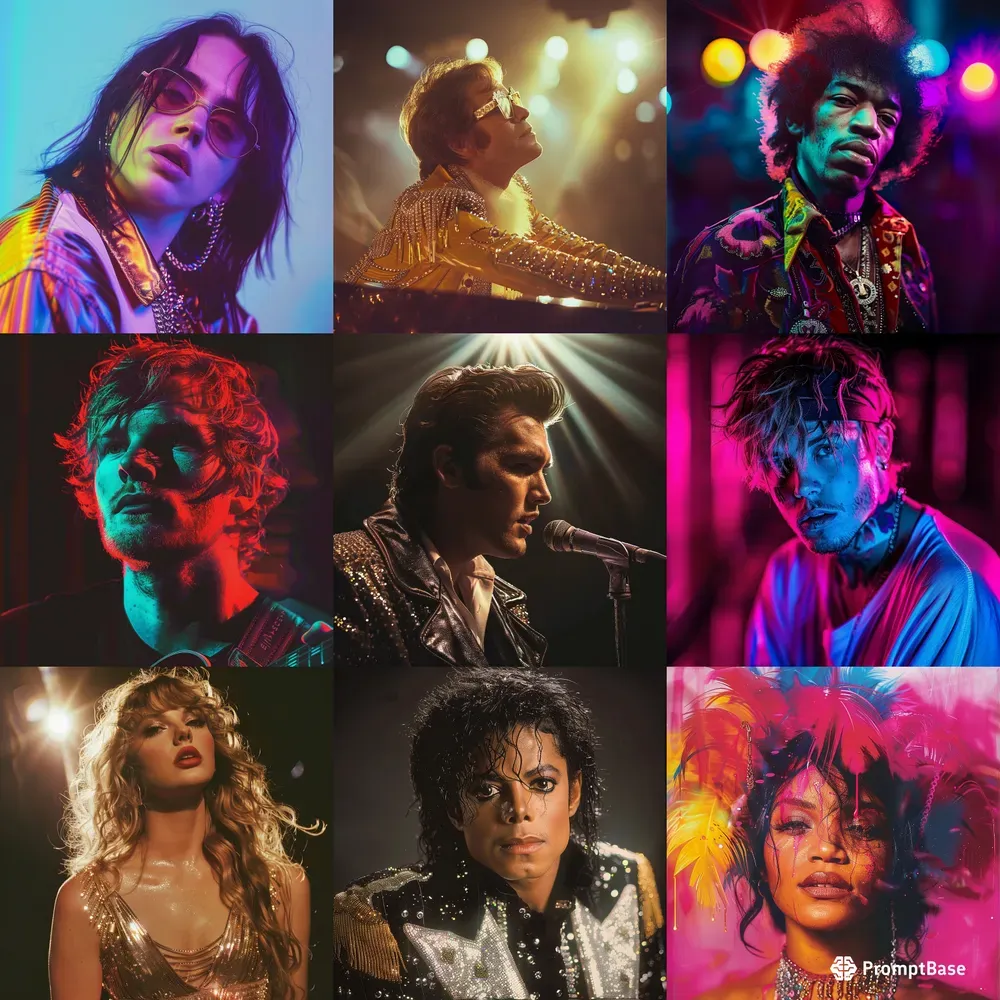 Vibrant Posters Of Famous Superstars Midjourney Prompt | PromptBase