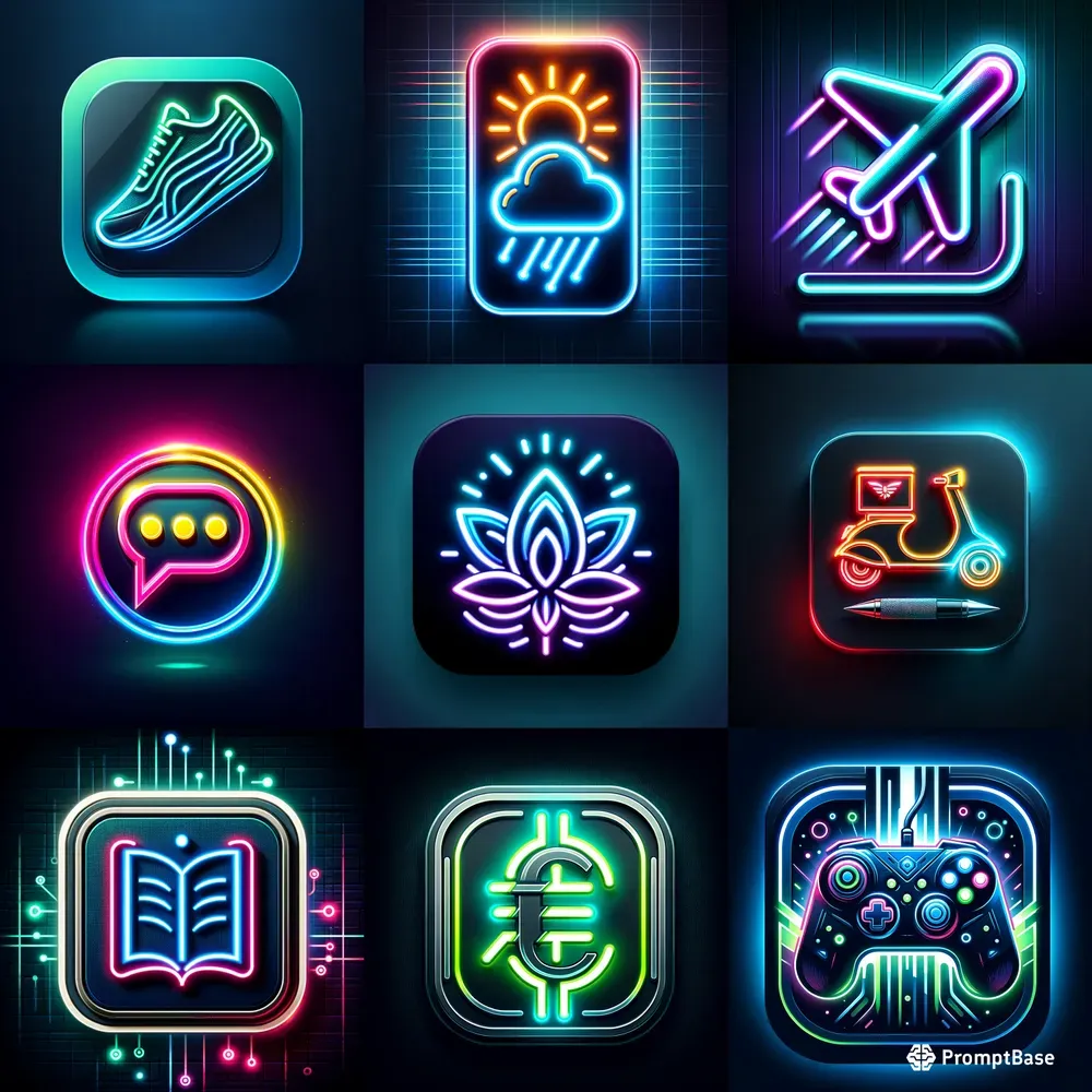 Futuristic Neon Icons DALL·E Prompt | PromptBase