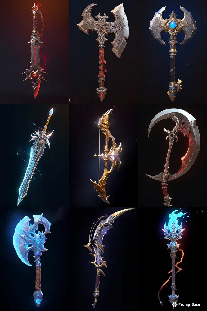 Fantasy RPG Game Weapons Design Art Midjourney Prompt | PromptBase