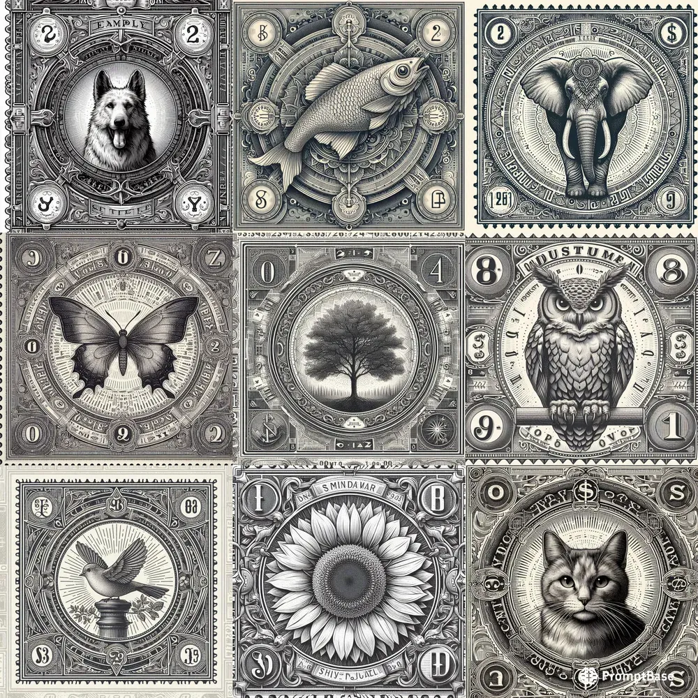 Line Art Illustrations Of Postage Stamps DALL·E Prompt | PromptBase