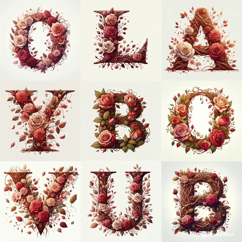 Romantic Rose Font Letters DALL·E Prompt | PromptBase