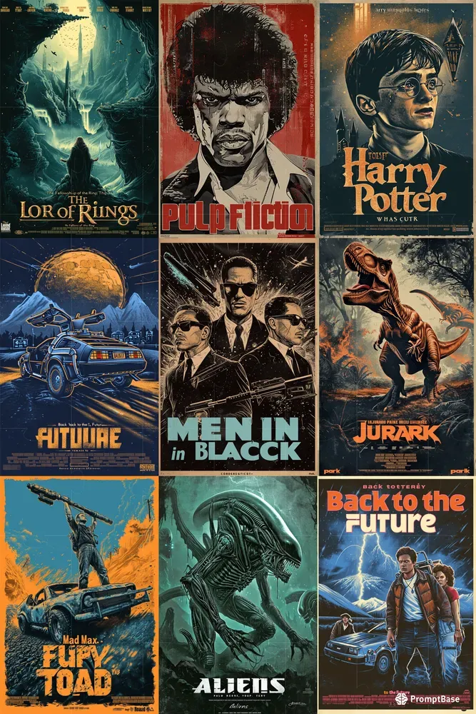 Vintage Poster Designs Pop Culture Movies Midjourney Prompt | PromptBase