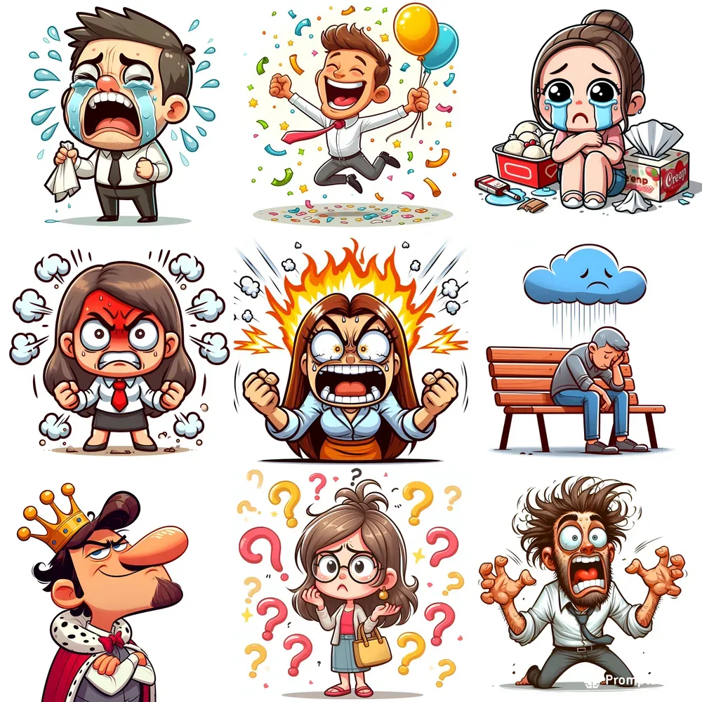 Funny Cartoon Clipart On Emotions DALL·E Prompt | PromptBase