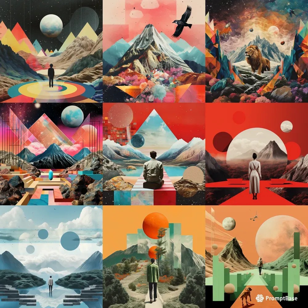 Surreal Digital Collages Midjourney Prompt | PromptBase
