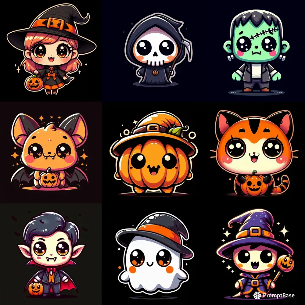 Cute Chibi Halloween Characters DALL·E Prompt | PromptBase