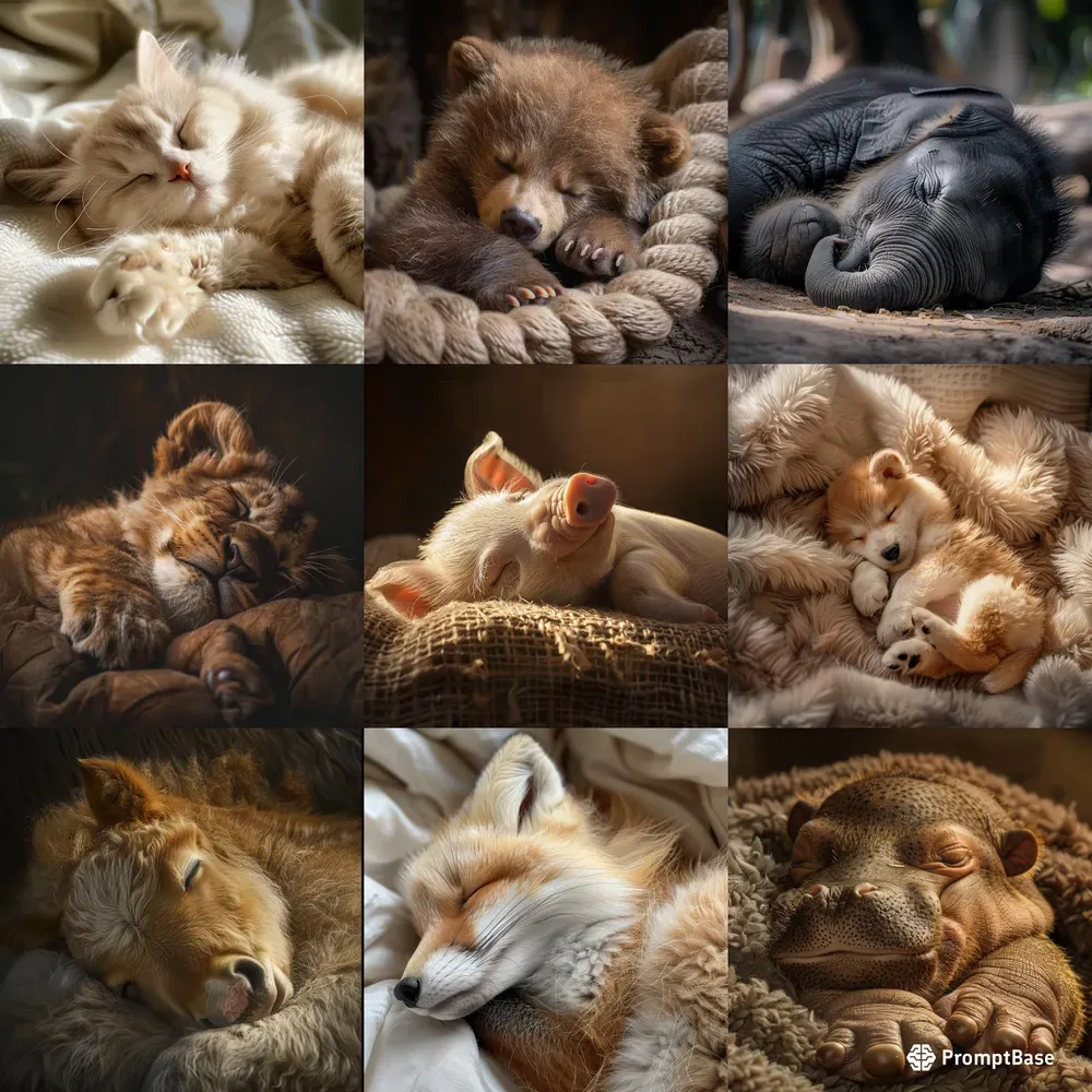Adorable Sleeping Animals Midjourney Prompt | PromptBase