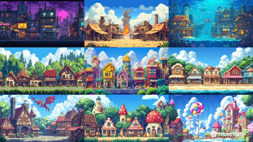 Pixel Mmorpg Fantasy Landscape Art Midjourney Prompt | PromptBase