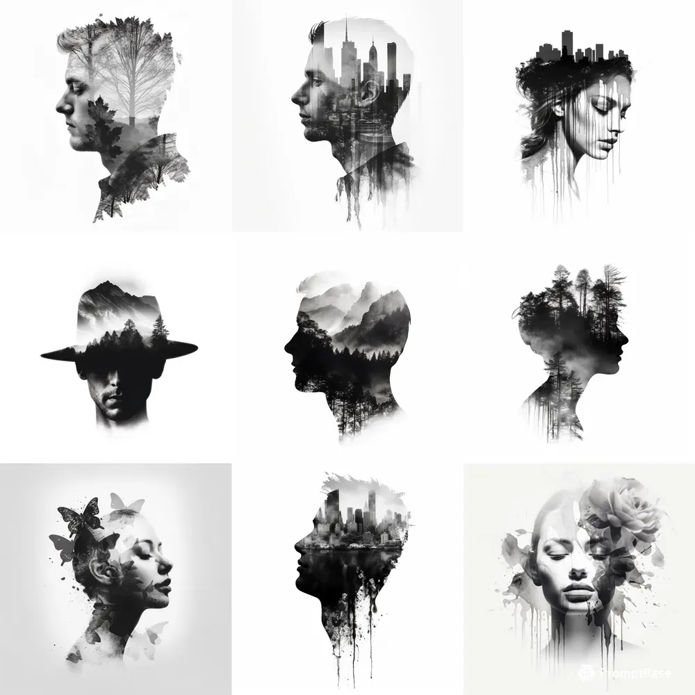 Double Exposure Photographs Midjourney Prompt | PromptBase