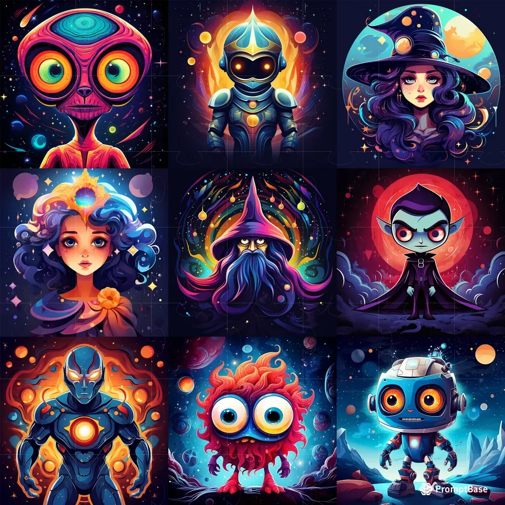 Cosmic Cartoon Characters Midjourney Prompt | PromptBase