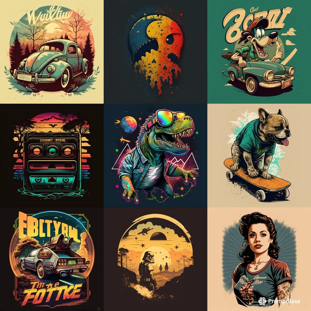 Nostalgic Retro T-shirt Designs Midjourney Prompt | PromptBase