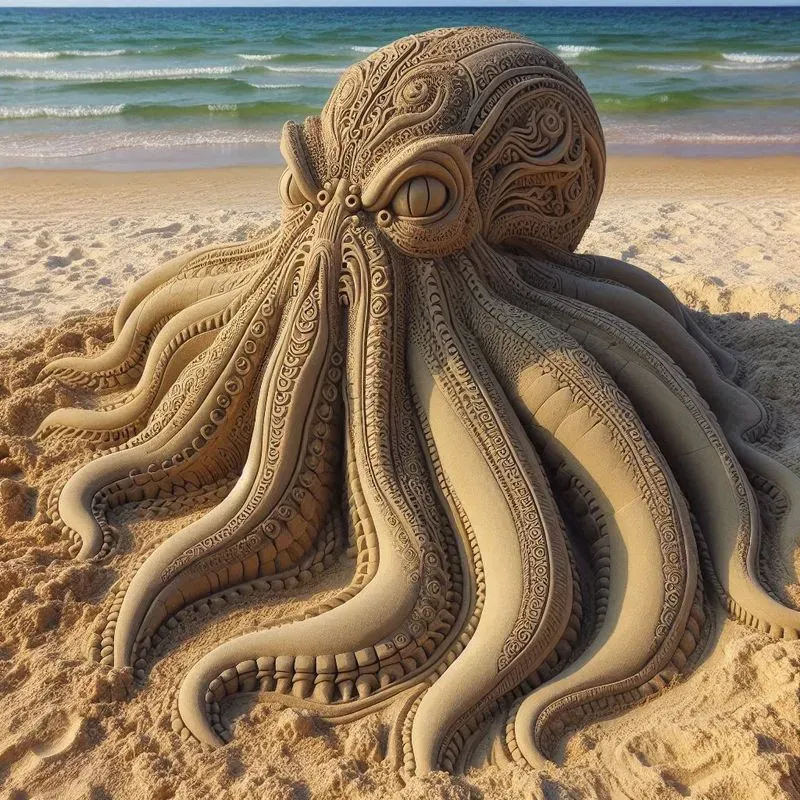 Mythical Sand Sculptures On The Beach DALL·E Prompt | PromptBase