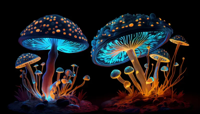 Bioluminescent Mushrooms Midjourney Prompt | PromptBase