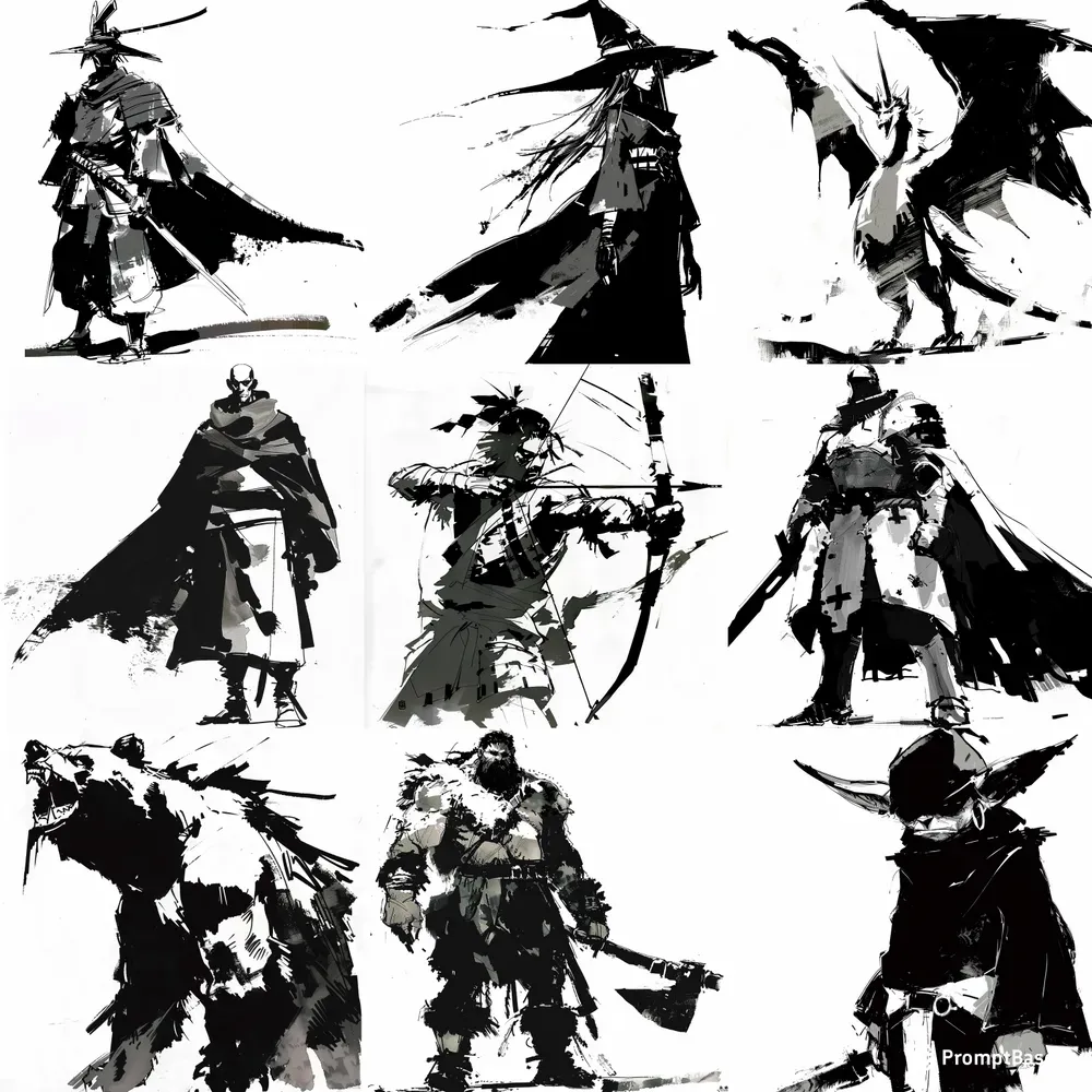 Fantasy RPG Ink Sketches Midjourney Prompt | PromptBase