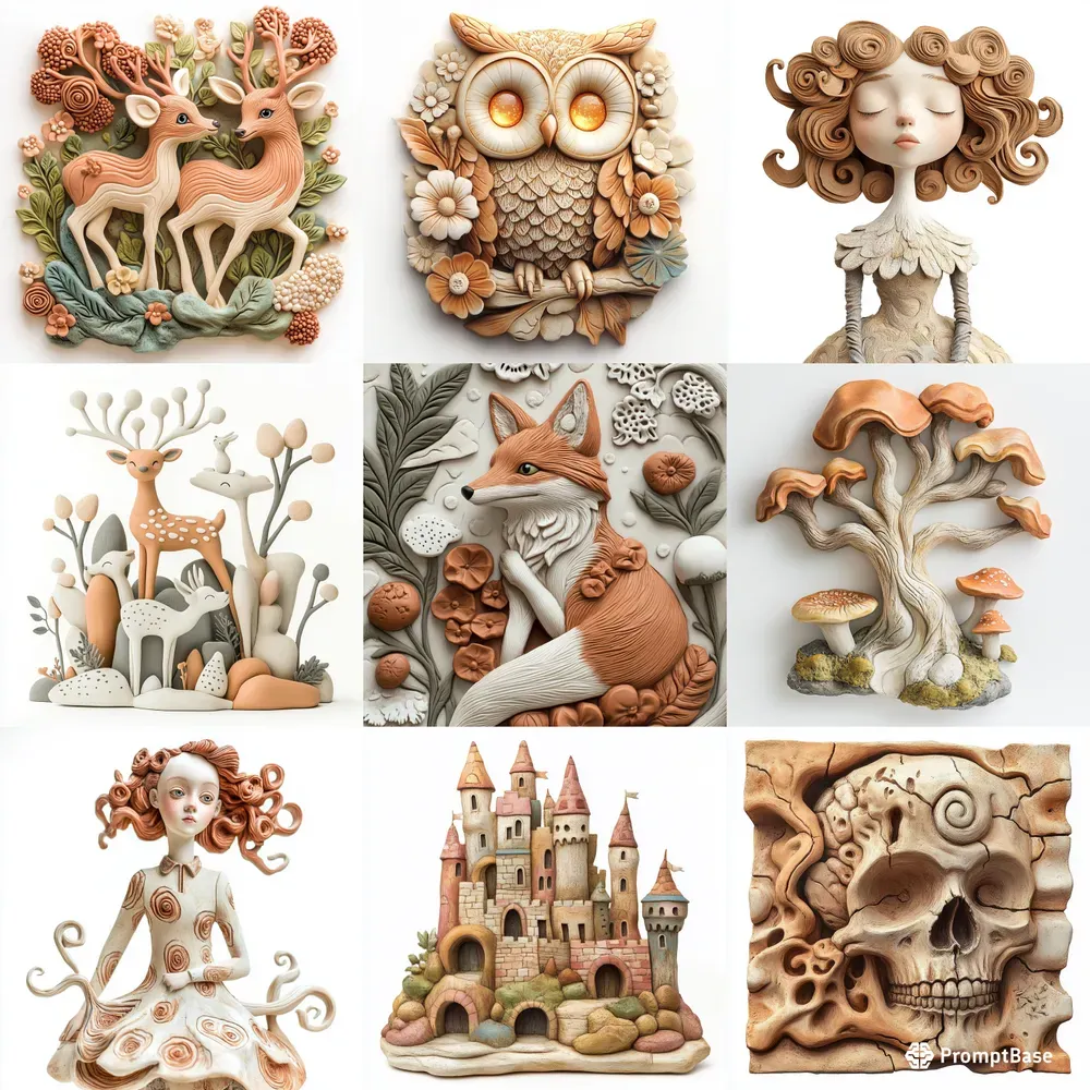 Clay Sculpted Surreal Childrens Art Midjourney Prompt | PromptBase