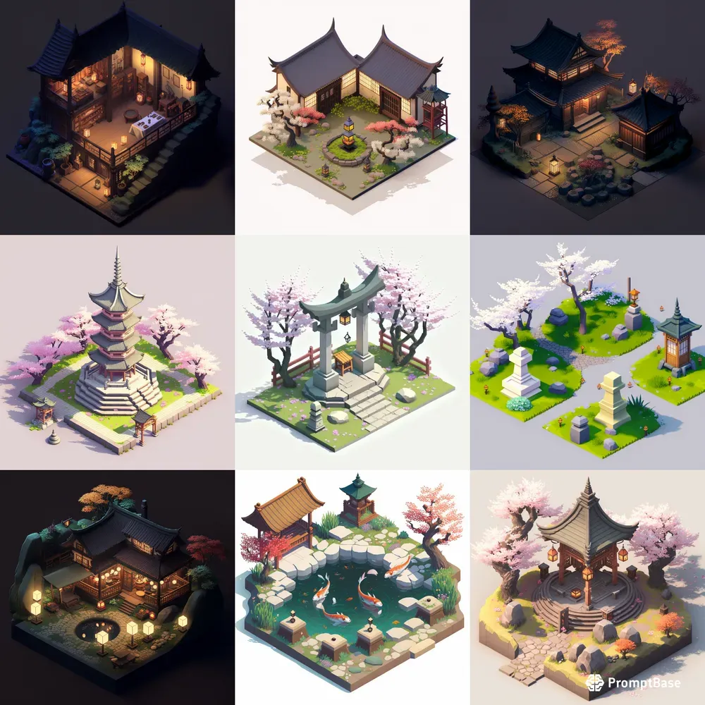 Japanese 3D Game Buildings Assets Midjourney Prompt | PromptBase