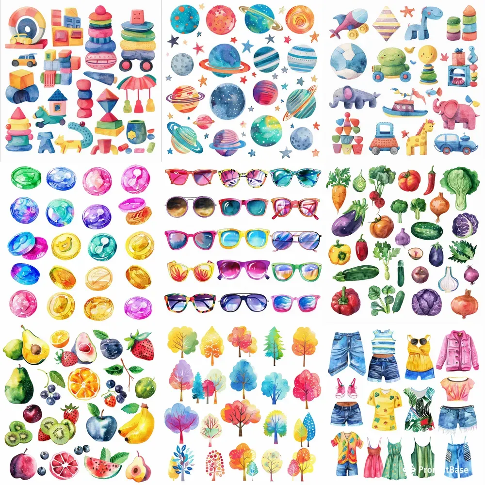 Repeated Objects Watercolor Patterns Midjourney Prompt | PromptBase