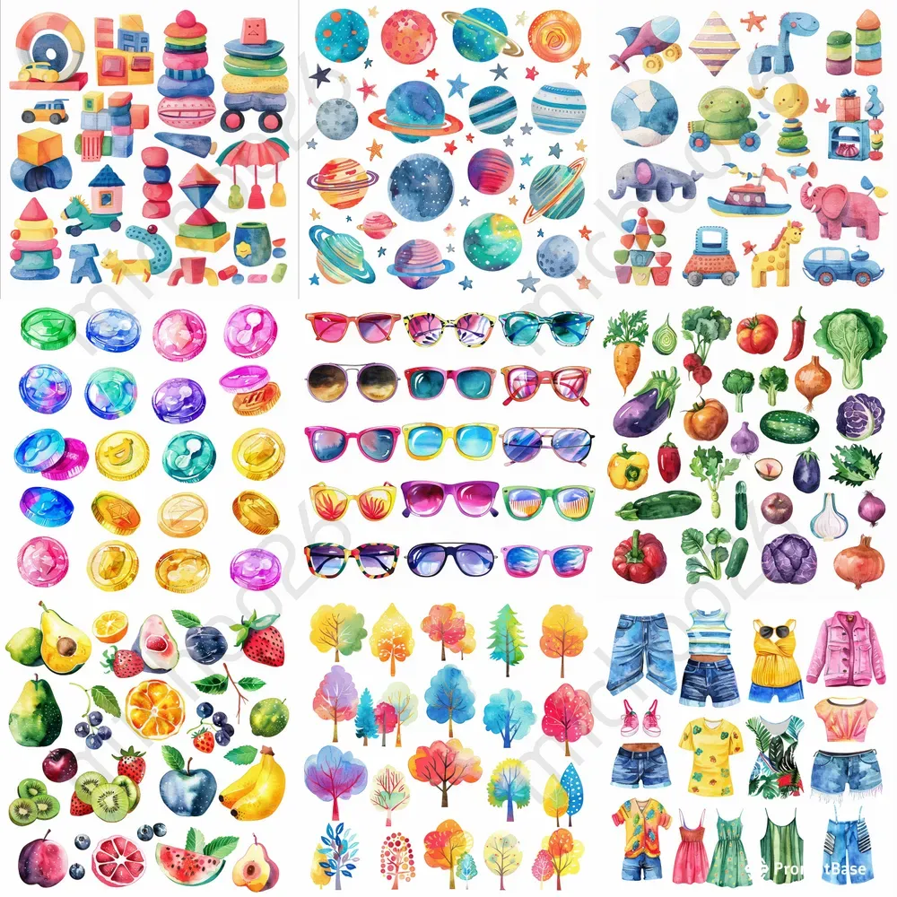 Repeated Objects Watercolor Patterns Midjourney Prompt | PromptBase