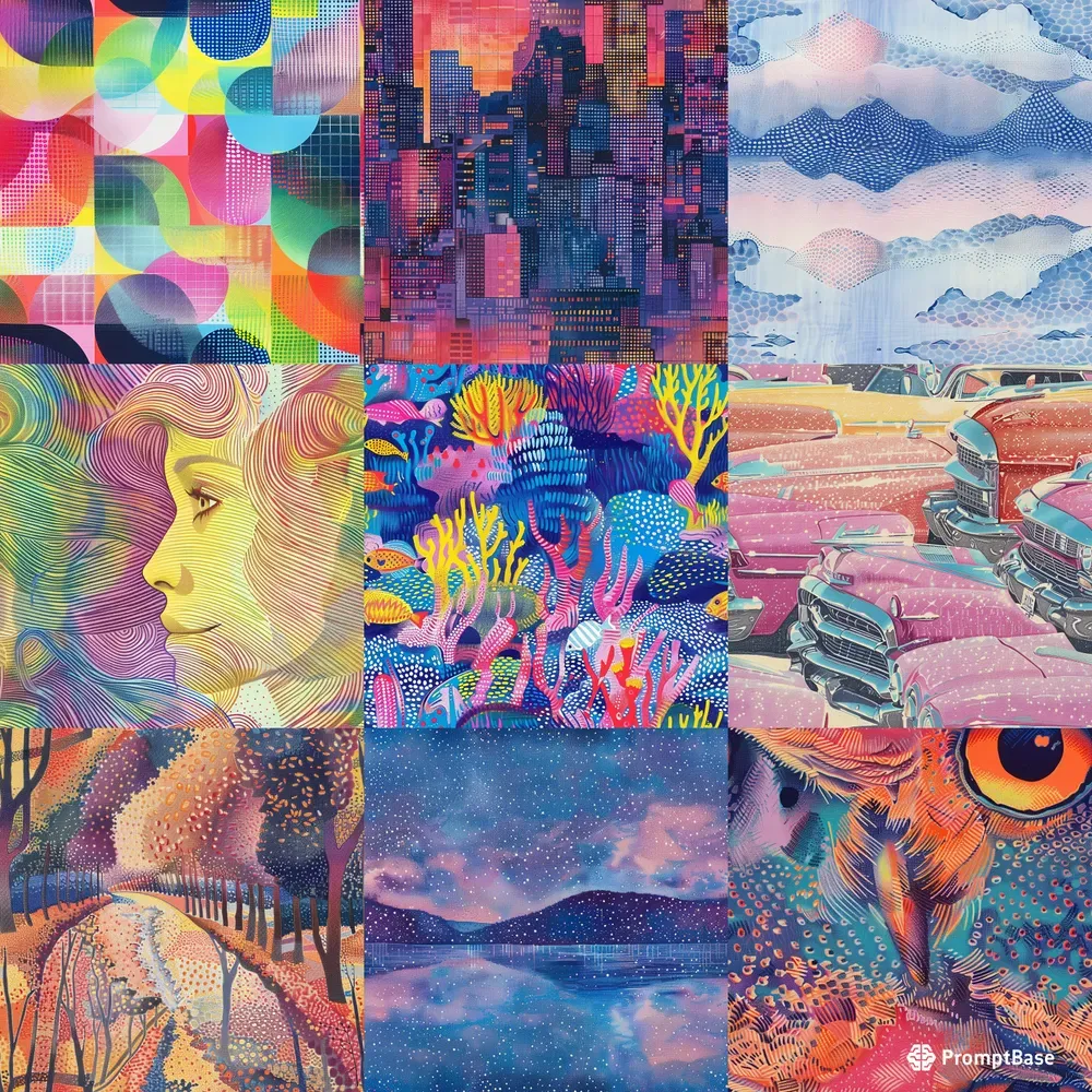Dynamic Dot Art Patterns Midjourney Prompt | PromptBase