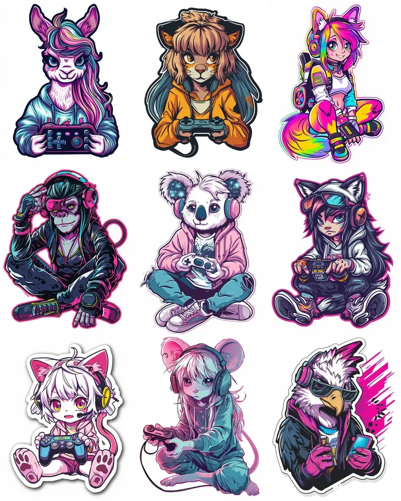 Cosmic Furry Gamer Girl Stickers Midjourney Prompt | PromptBase