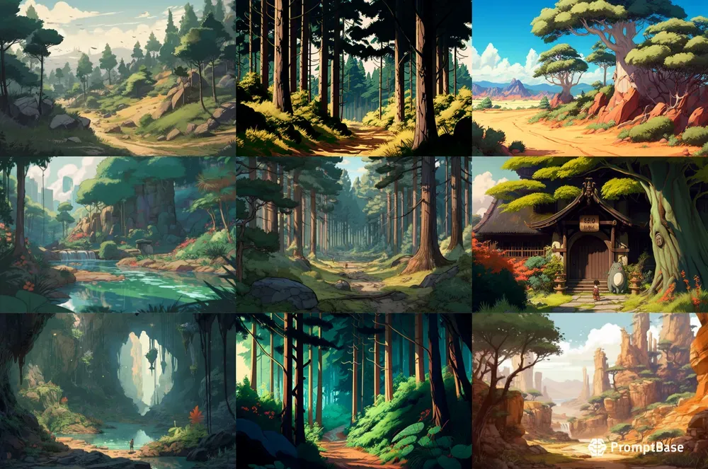 Ghibli Style Nature Illustrations Midjourney Prompt | PromptBase