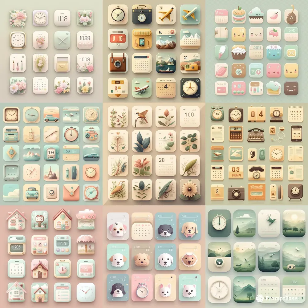 Pretty Any Theme App Icon Sets Midjourney Prompt | PromptBase