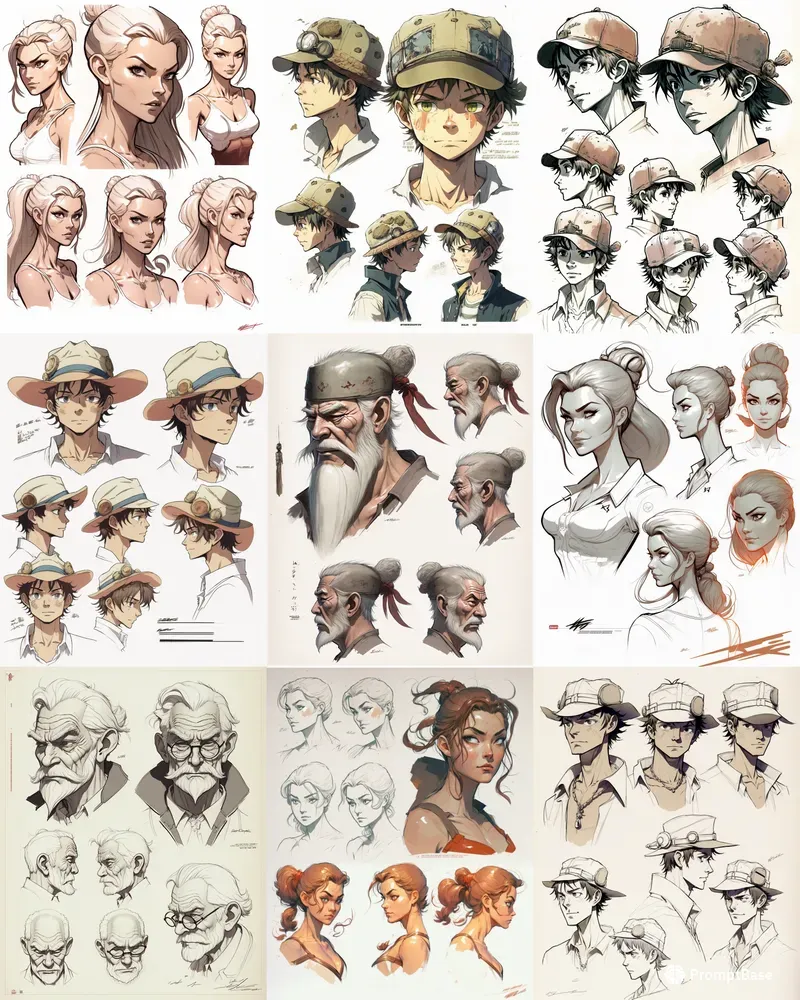 Character Concept Design Sheets Midjourney Prompt | PromptBase
