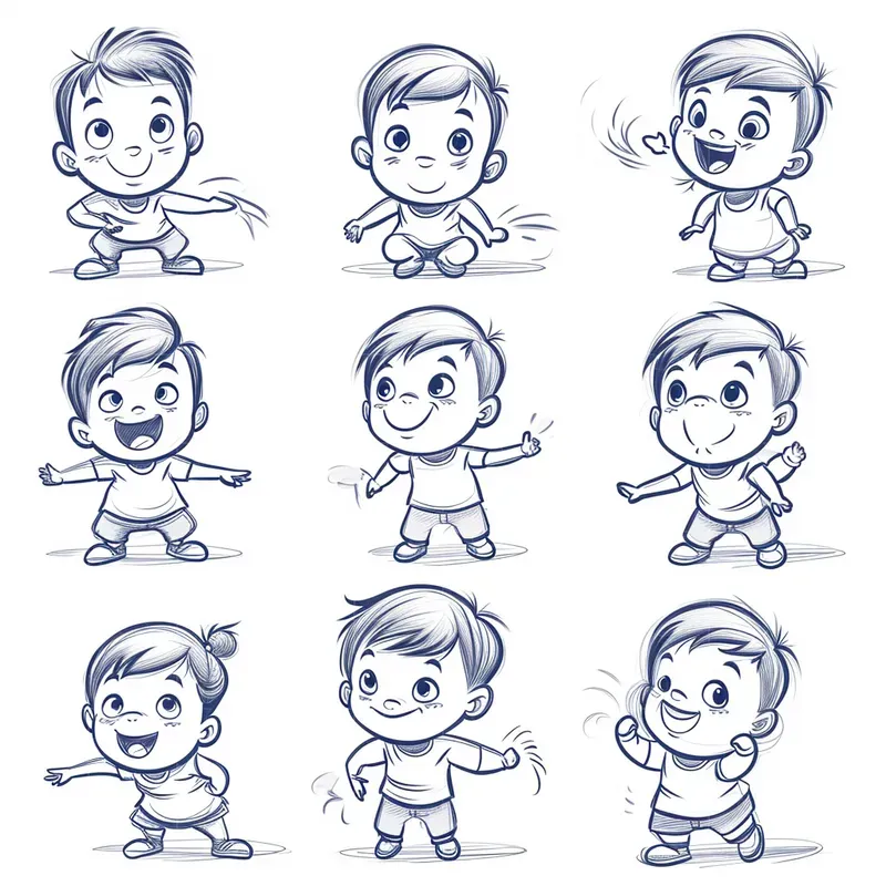 2D Simple Line Multiple Characters Midjourney Prompt | PromptBase