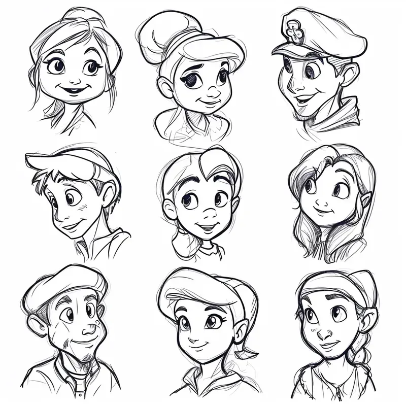 2D Simple Line Multiple Characters Midjourney Prompt | PromptBase