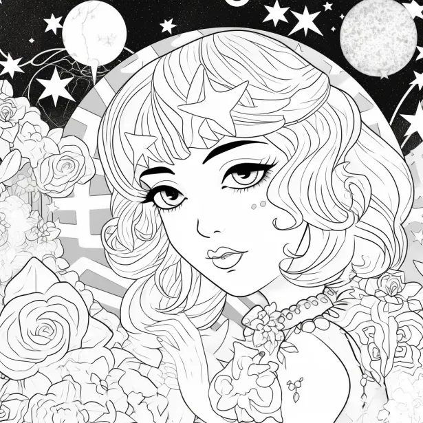 Vintage Glamour Starlet Coloring Books Midjourney Prompt | PromptBase