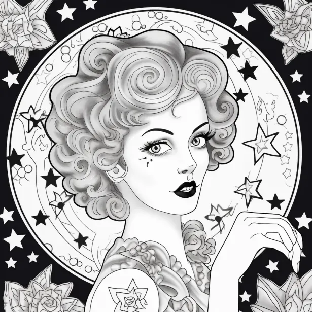 Vintage Glamour Starlet Coloring Books Midjourney Prompt | PromptBase