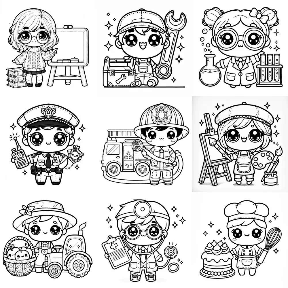 Adorable Occupations Coloring Pages DALL·E Prompt | PromptBase