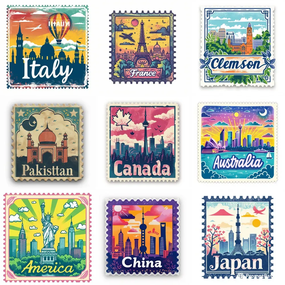 Minimalist Stamps Of Countries Midjourney Prompt | PromptBase