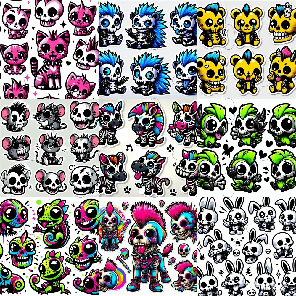 Stickers Cute Punk Animals DALL·E Prompt | PromptBase