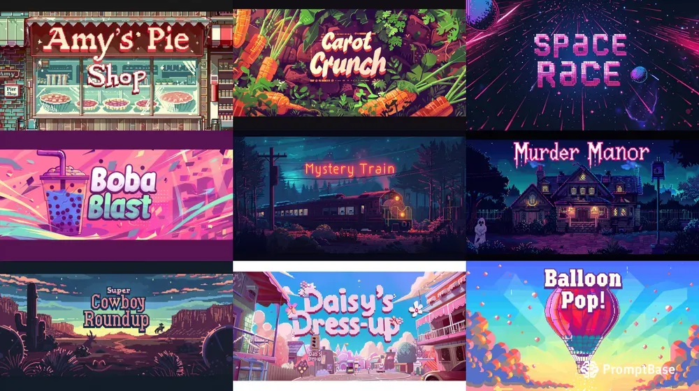 Colorful Game Title Screens Splash Art Midjourney Prompt | PromptBase