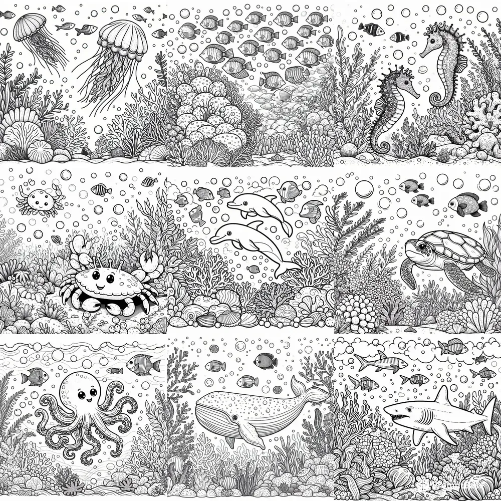 Under The Sea Adventures Coloring Pages DALL·E Prompt | PromptBase