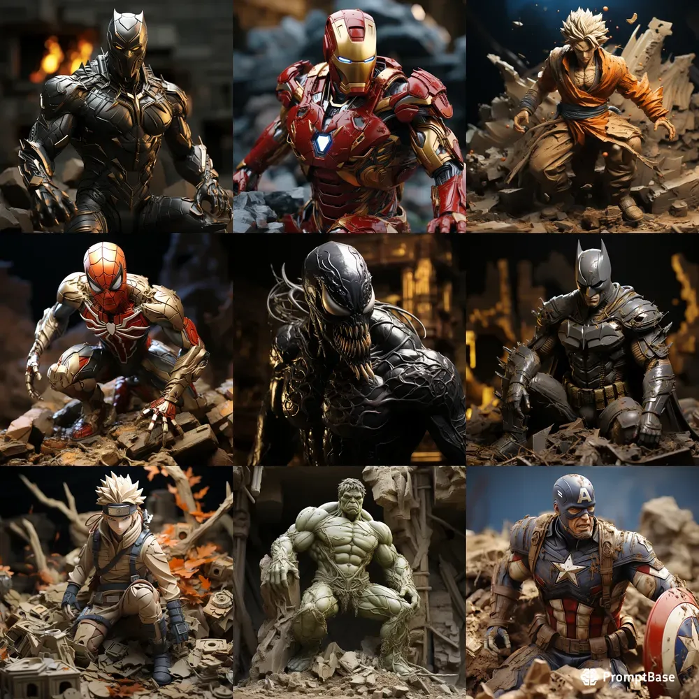 Avengers Assemble 3D Sculptures Of Unveils Midjourney Prompt | PromptBase