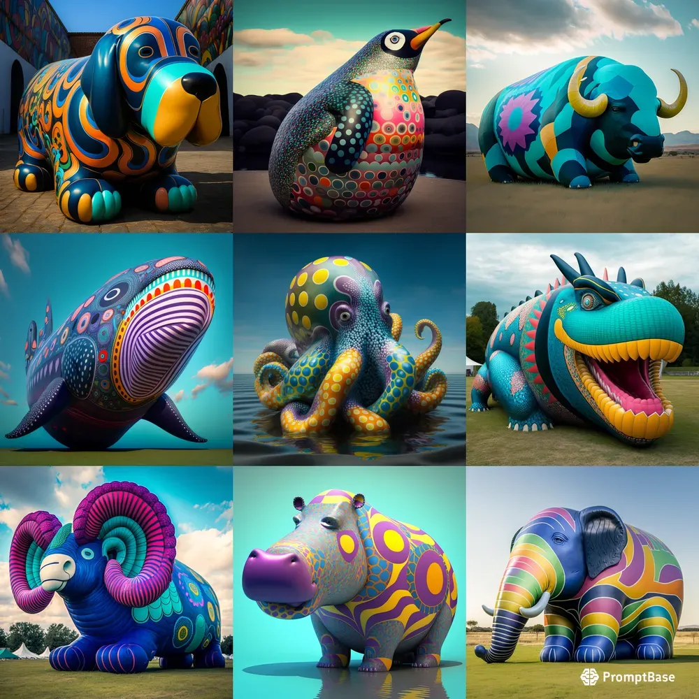 Inflatable Animals With Funny Patterns Midjourney Prompt | PromptBase