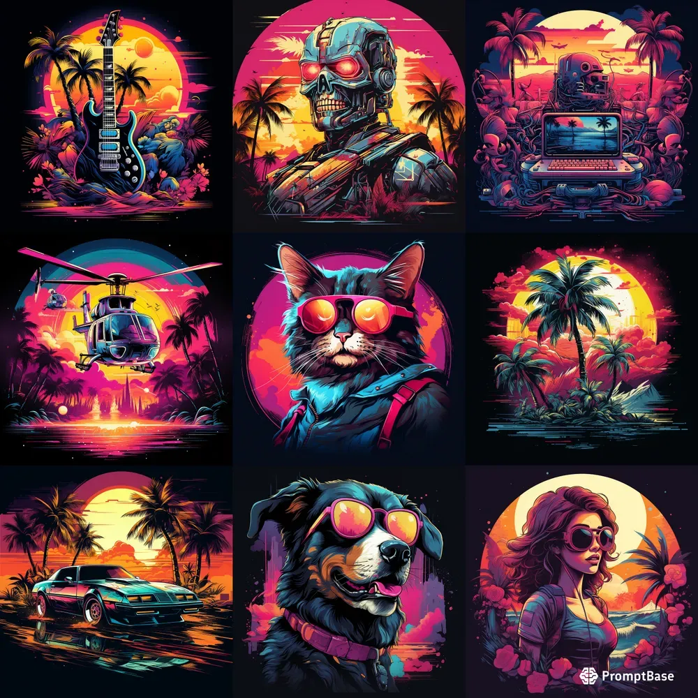Retro 80s Synthwave T-shirt Designs Midjourney Prompt | PromptBase