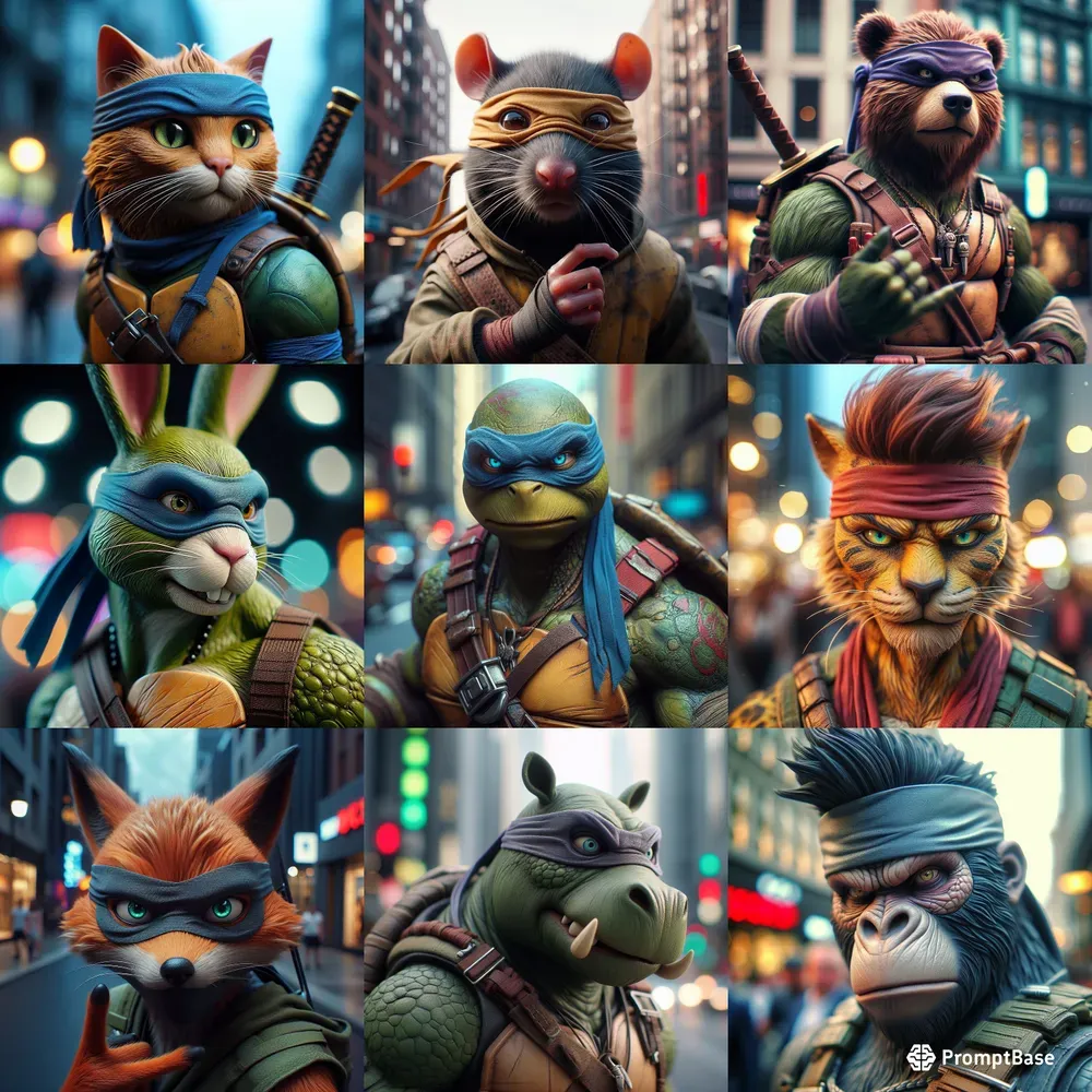 Teenage Mutant Ninja Animals DALL·E Prompt | PromptBase