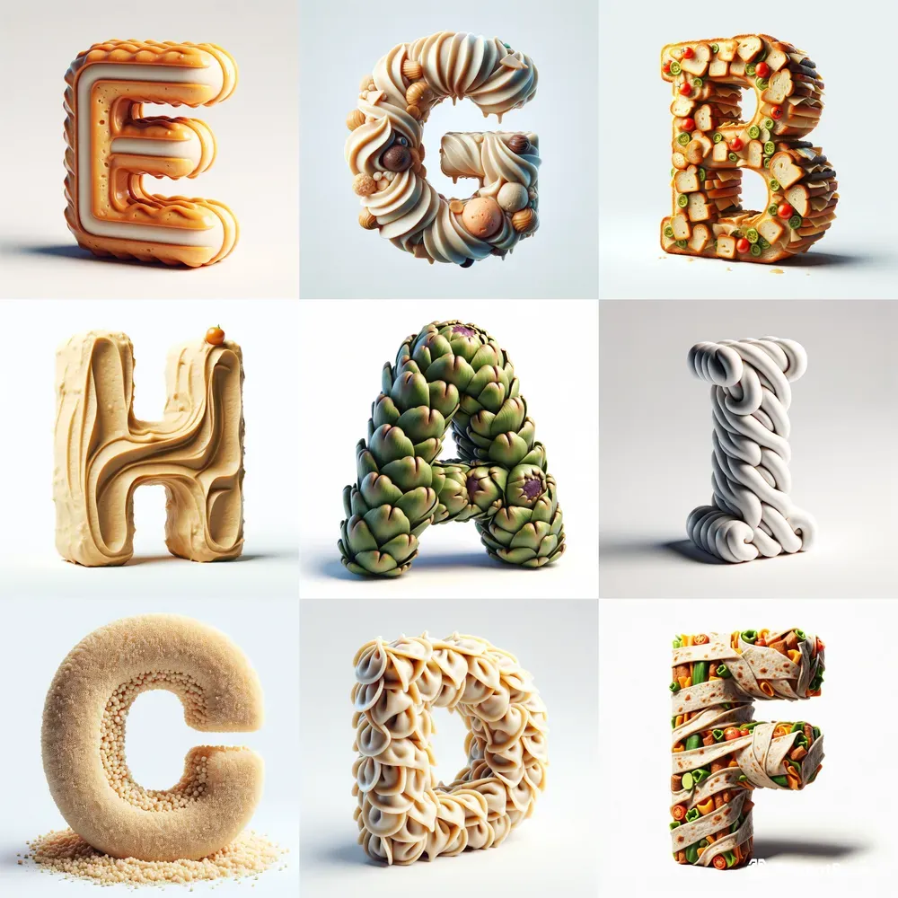 3D Realistic Food Letters DALL·E Prompt | PromptBase