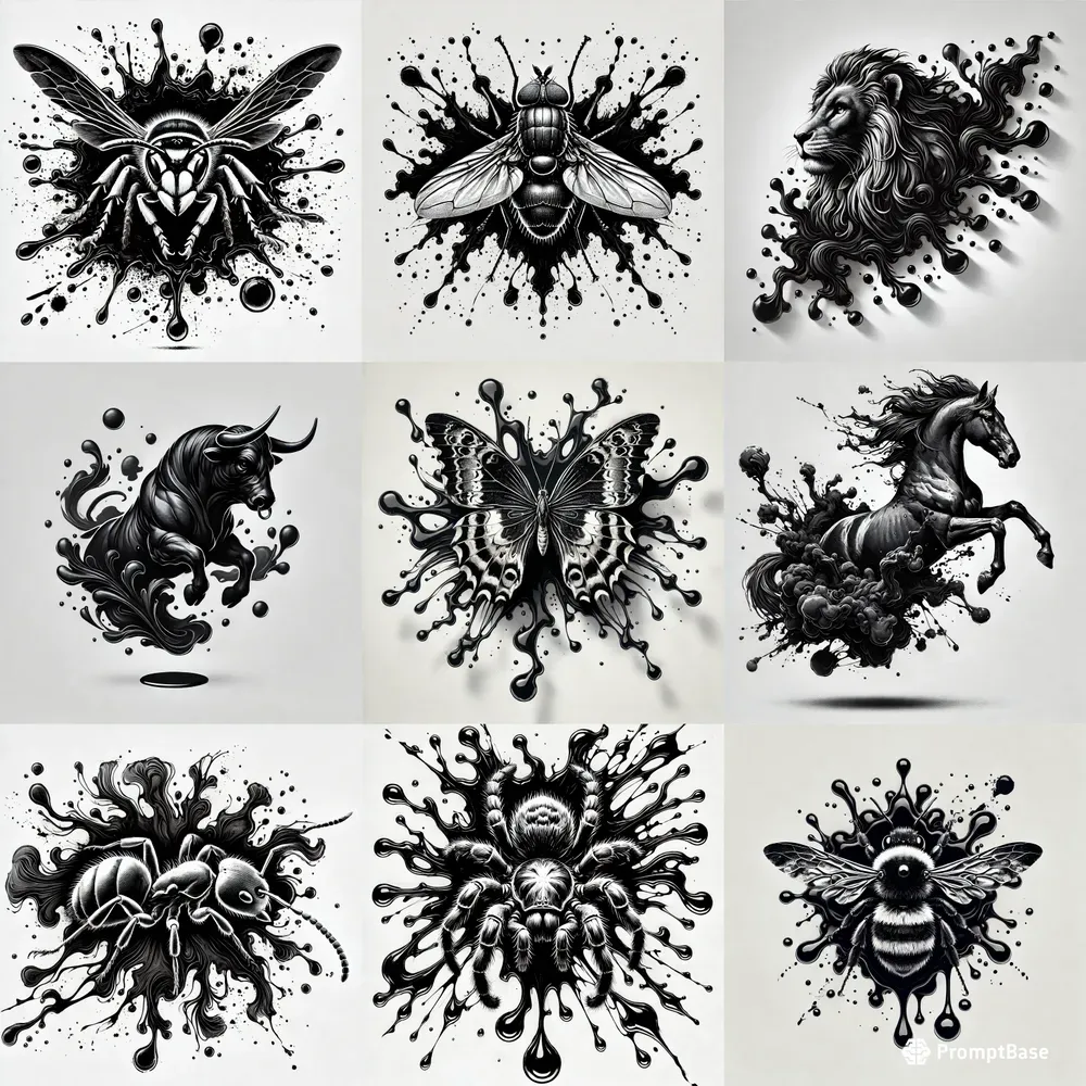 Black Inkblot Animals DALL·E Prompt | PromptBase