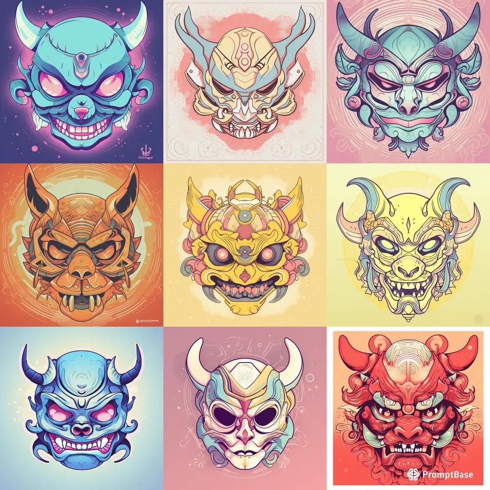 Pastel Doodle Oni Masks Midjourney Prompt | PromptBase