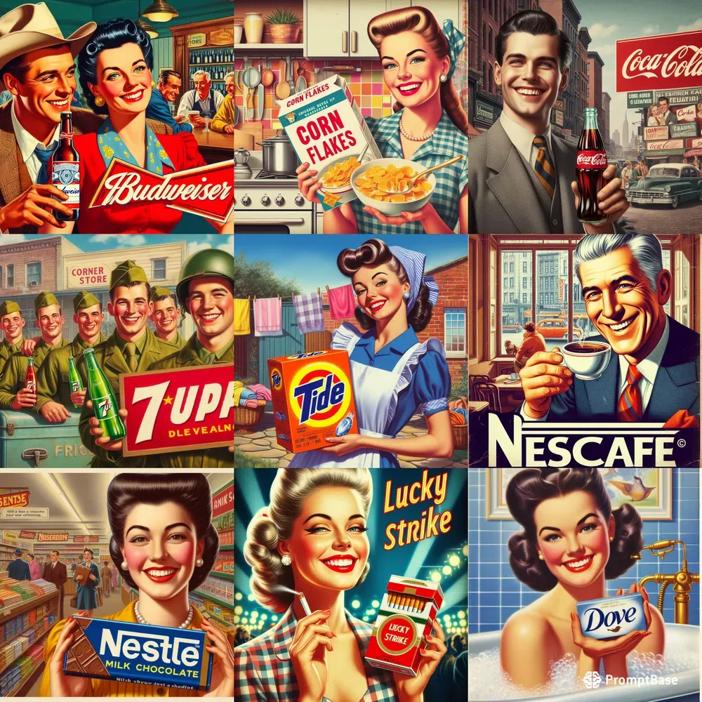 Vintage 1950s Advert Posters DALL·E Prompt | PromptBase