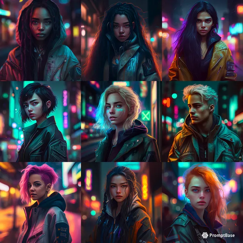Neon City Cyberpunk Portraits Midjourney Prompt | PromptBase